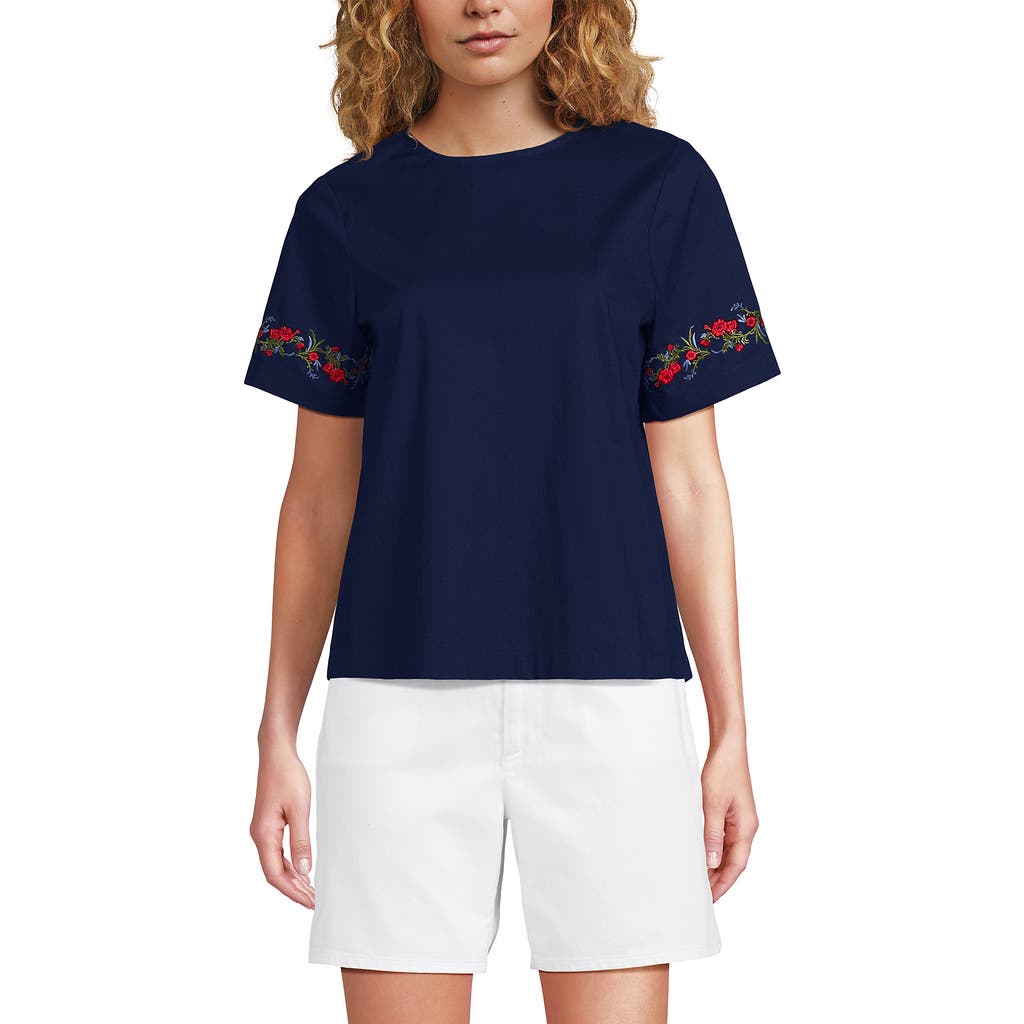 LANDS' END Lands' End Poplin Embroidered Short Sleeve Shirt